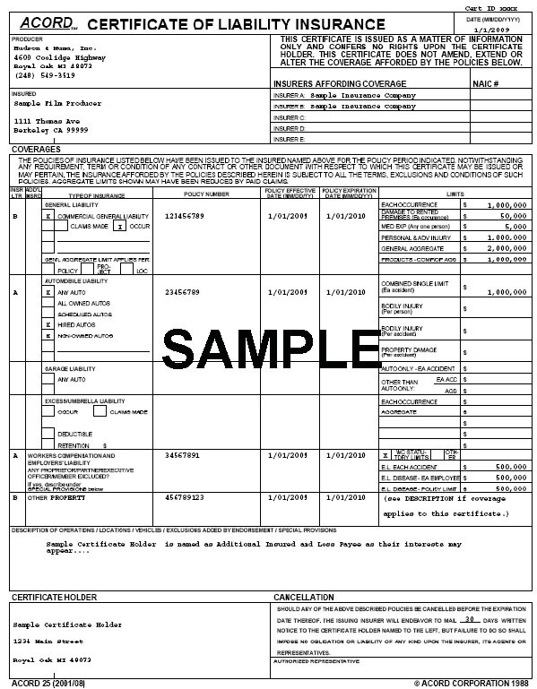 Acord Insurance Certificate Template Acord Insurance Certificate Template